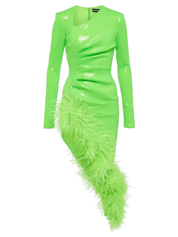 David Koma Sequined Feather-trimmed Midi Dress - Green
