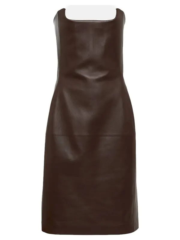 Bottega Veneta Bustier Leather Midi Dress - Brown