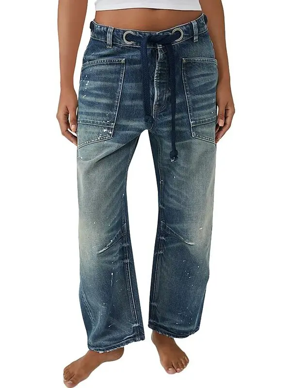 Free People We The Free Moxie Low Slung Barrel Jeans - Timeless Blue