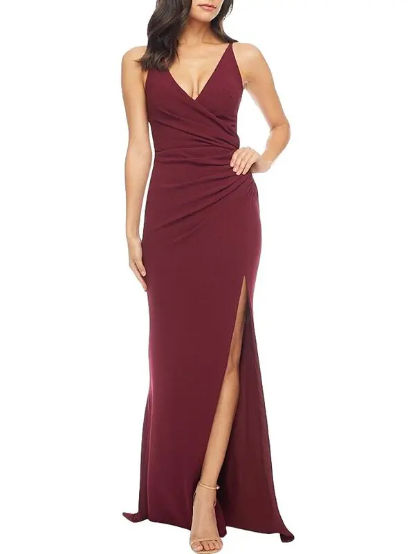Dress The Population Jordan Plunge Neck Gown - Burgundy