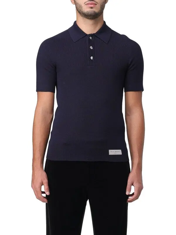 Balmain Polo Shirt In Merino Wool - Blue