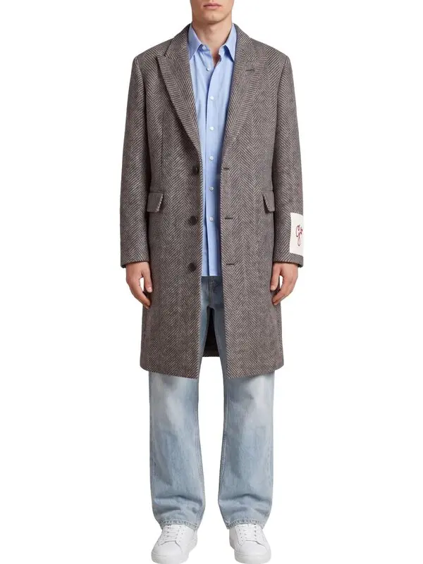 GOLDEN GOOSE Long Chevron Wool Coat With Peak Lapels - Grey