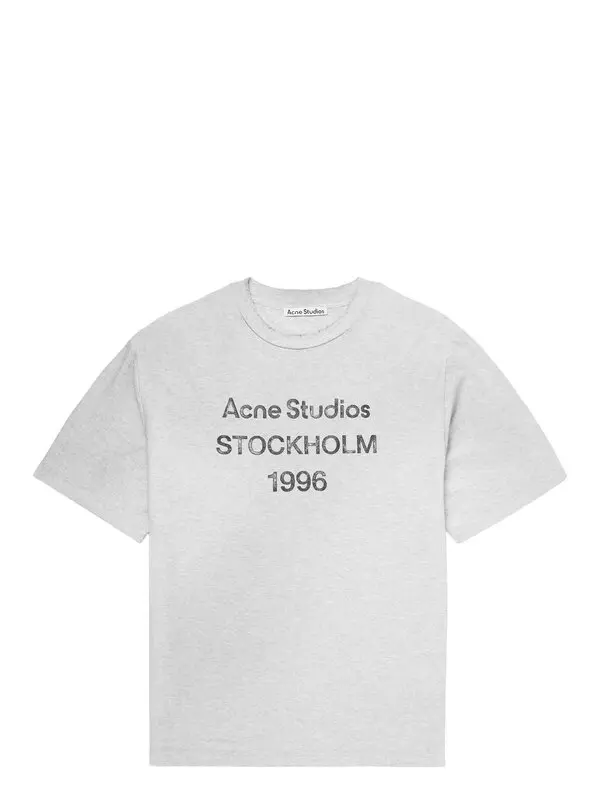 Acne Studios Exford Distressed Logo-print Organic Cotton-jersey T-shirt - Gray