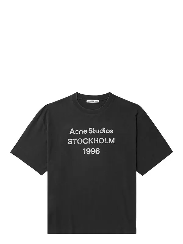 Acne Studios Exford Distressed Logo-print Cotton-jersey T-shirt - Black
