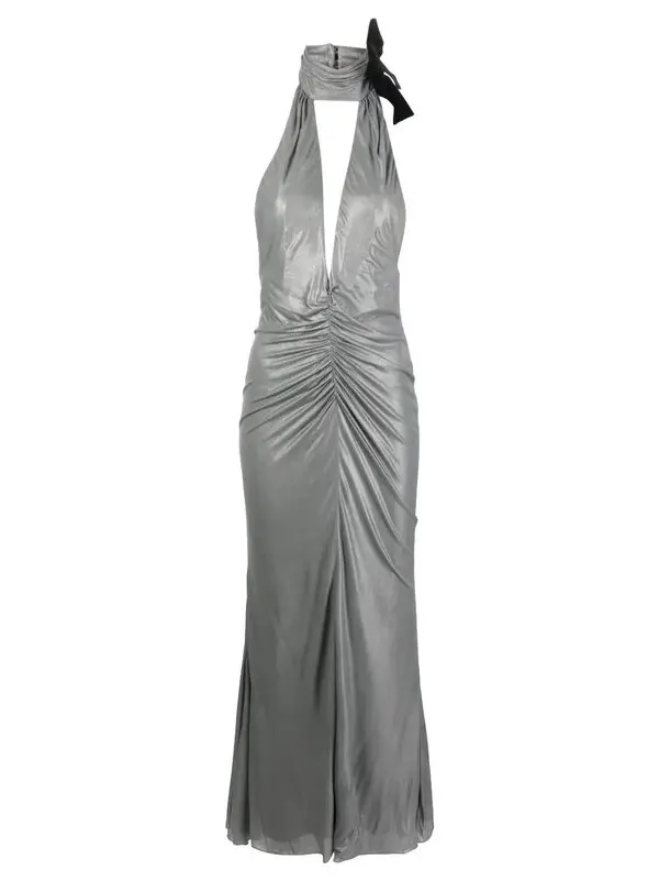 Alessandra Rich Halterneck Open-back Evening Dress - Grey