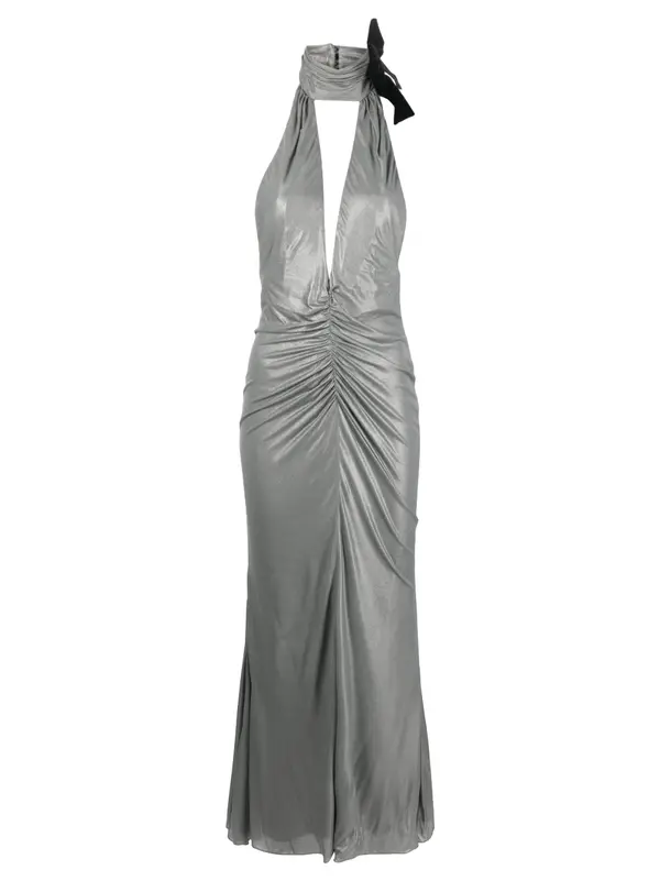 Alessandra Rich Halterneck Open-back Evening Dress - Silver
