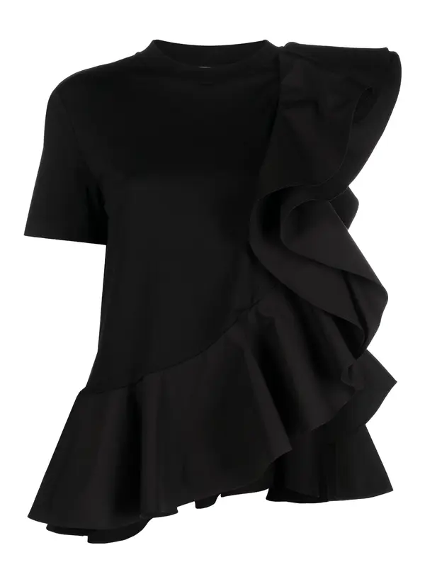 Alexander McQueen Asymmetric Ruffled T-shirt - Black
