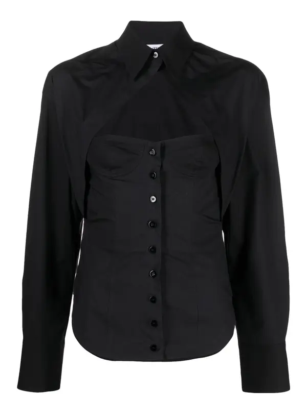 Attico Cut-out Corset Cotton Shirt - Black