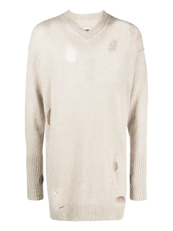 MAISON MARGIELA Distressed-effect Knitted Jumper - Neutrals