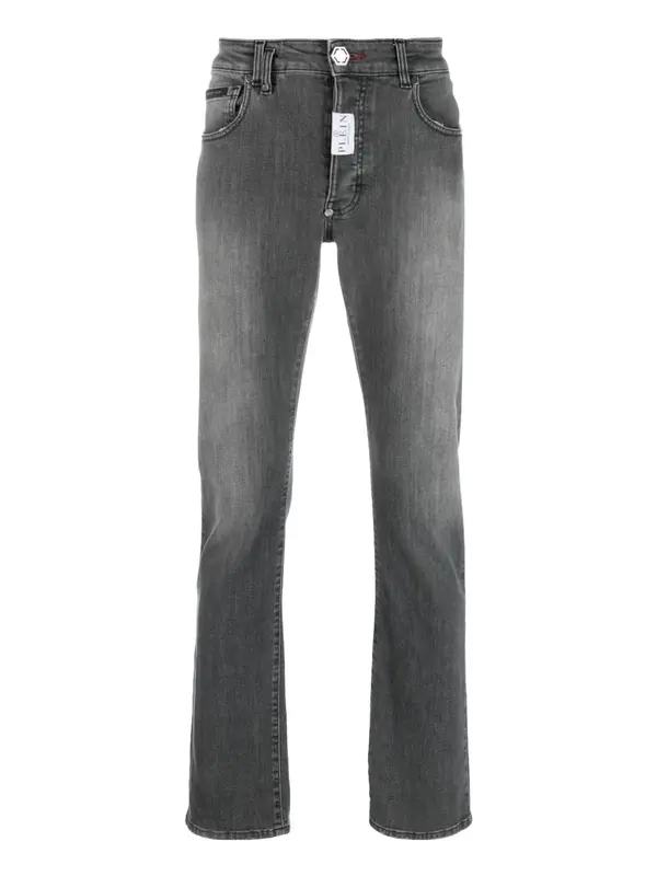 Philipp Plein Logo-patch Slim-cut Jeans - Grey
