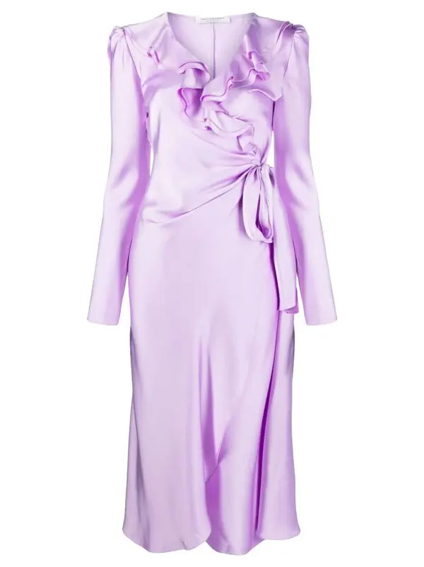 Philosophy Di Lorenzo Serafini Lilac High-shine Ruffle V-neck Midi Dress - Purple