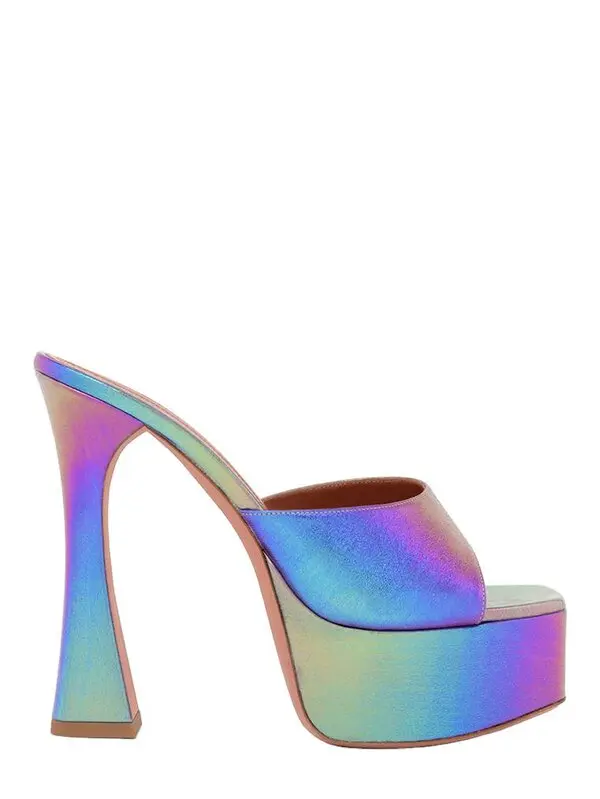 Amina Muaddi Dalida Metallic Platform Sandals - Unicorn