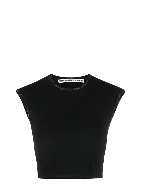 Alexander Wang Crystal-embellished Logo Crop Top - Black