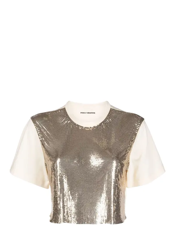 Rabanne Chainmail-panel Cropped T-shirt - Gold