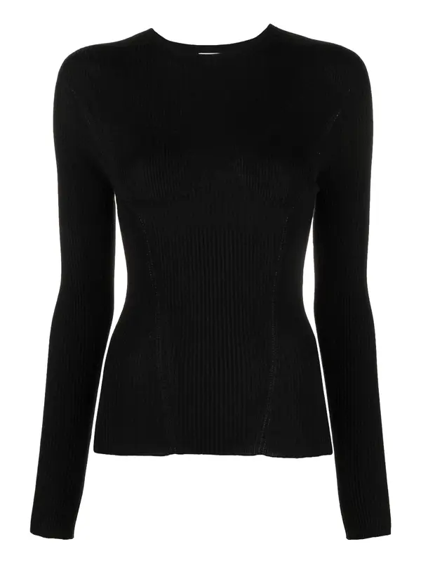 LANVIN Long-sleeve Ribbed-knit Top - Black