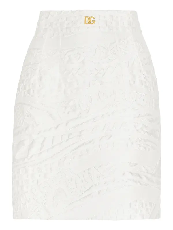 Dolce & Gabbana Brocade Mini Skirt With Logo - White