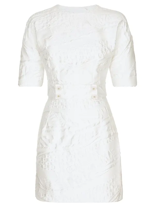 Dolce & Gabbana Short Brocade Dress With Belt - White
