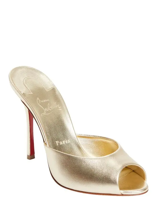 CHRISTIAN LOUBOUTIN Me Dolly Peep Toe Slide Sandal - Sahara/ Gold