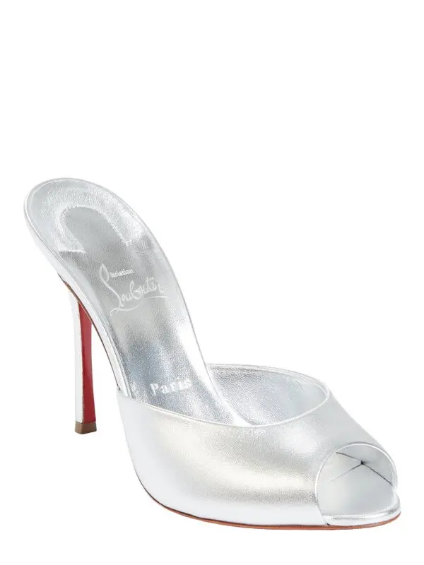 CHRISTIAN LOUBOUTIN Me Dolly Peep Toe Slide Sandal - Silver