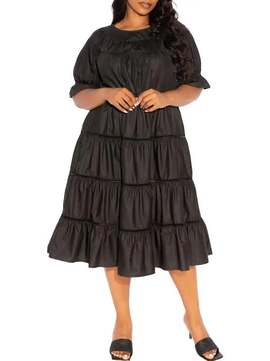 BUXOM COUTURE Tiered Cotton Blend Poplin Dress - Black