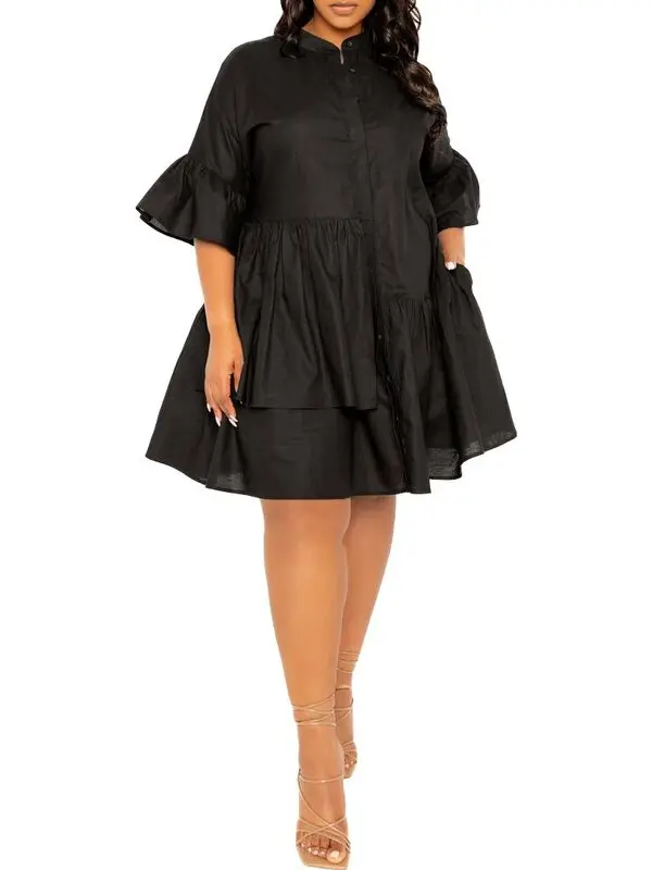 BUXOM COUTURE Flutter Sleeve Shift Dress - Black
