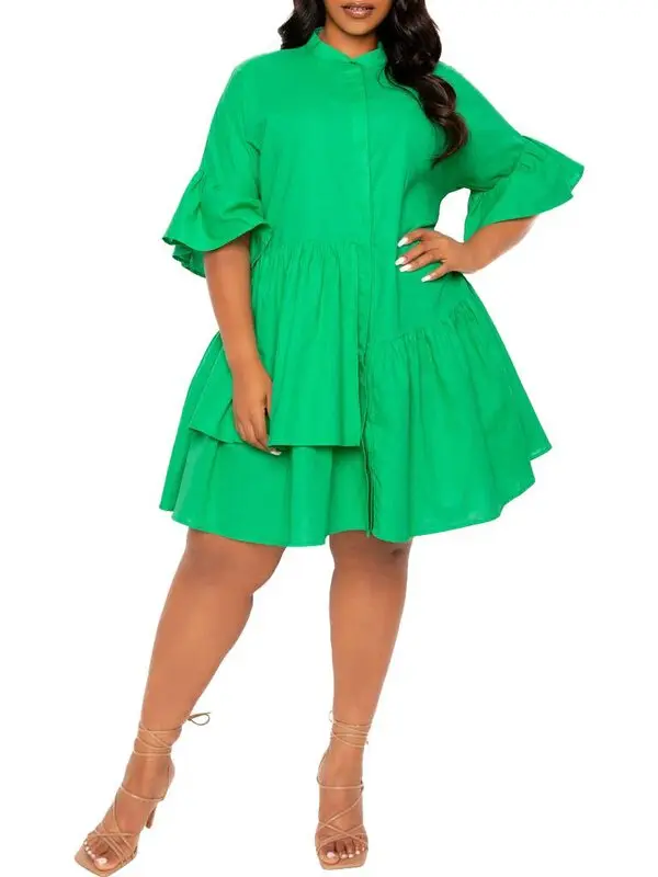 BUXOM COUTURE Flutter Sleeve Shift Dress - Green