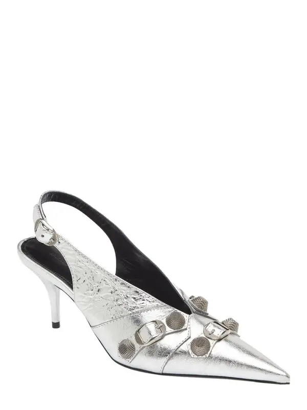 Balenciaga Cagole Pointed Toe Slingback Sandal - Silver