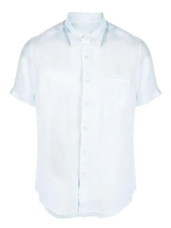120% Lino Slub-texture Short-sleeved Linen Shirt - Blue