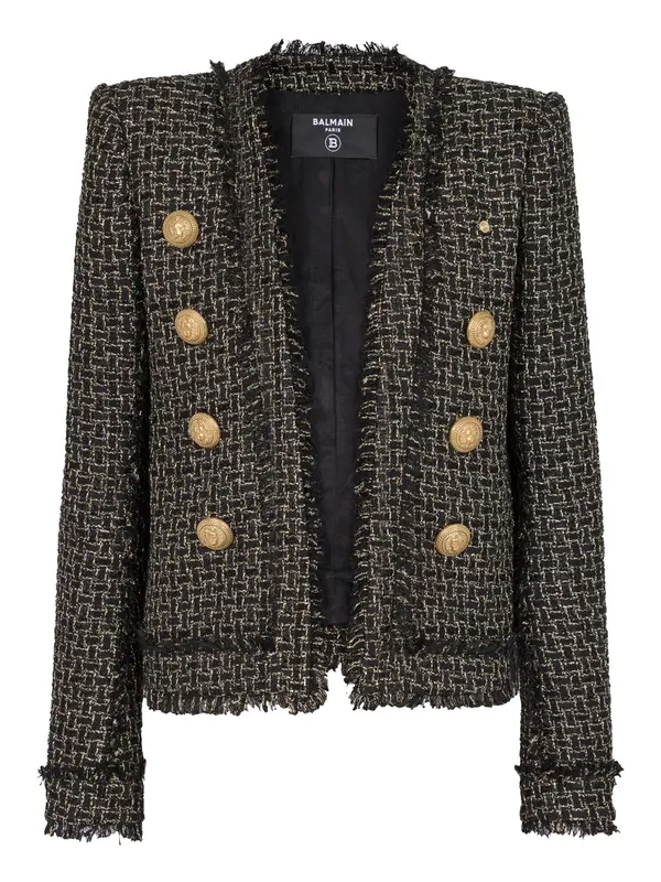 Balmain Double-breasted Tweed Jacket - Black