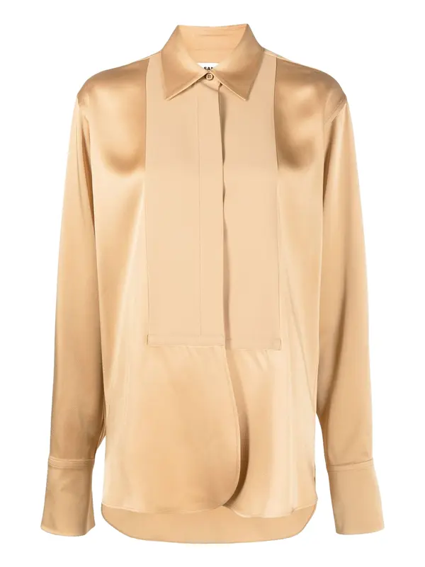 JIL SANDER Satin-finish Panelled Shirt - Brown