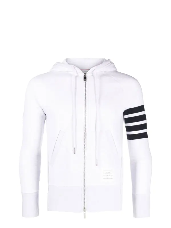 Thom Browne Logo-patch Stripe-detail Hoodie - White