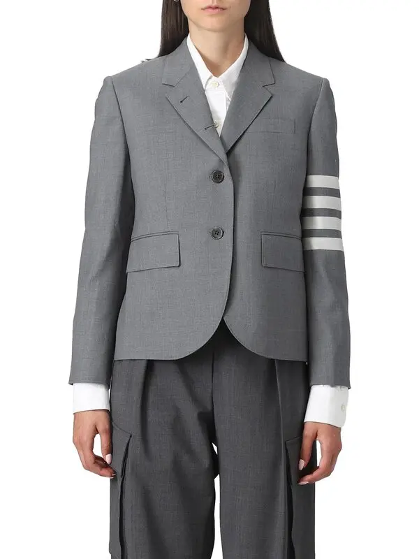 Thom Browne Wool Blazer With Four-bar Stripe - Grey