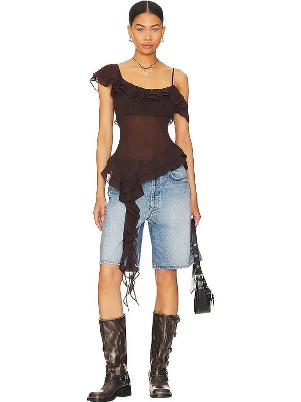 Lpa Jess Flounce Scarf Top - Chocolate Brown
