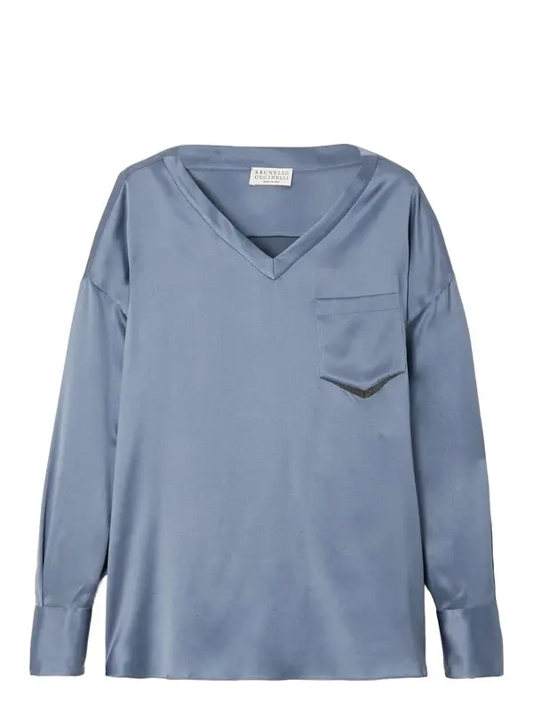 Brunello Cucinelli Stretch-silk Satin Top - Blue