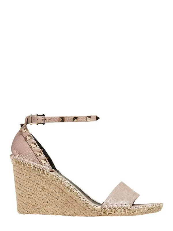 Valentino Garavani Rockstud Double Espadrille Wedge Sandals - Poudre/nero