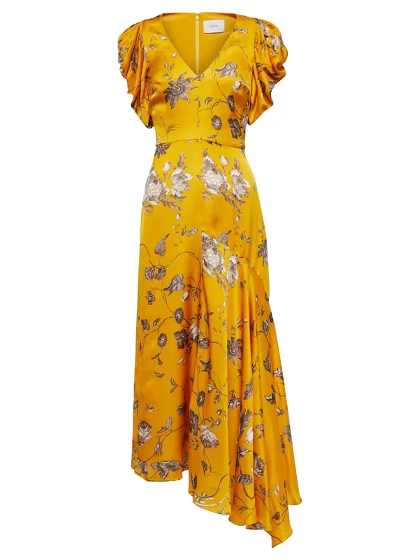 Erdem Floral Satin Midi Dress - Yellow