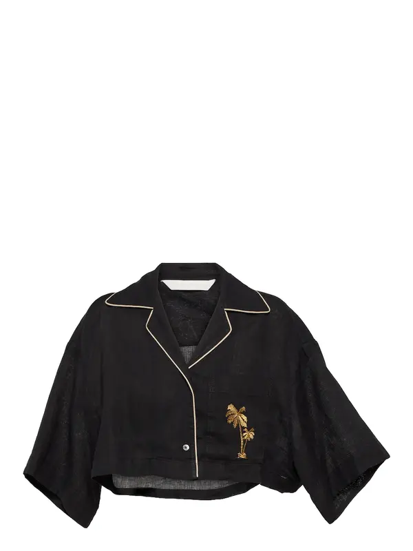 Palm Angels Embroidered Cropped Shirt - Black