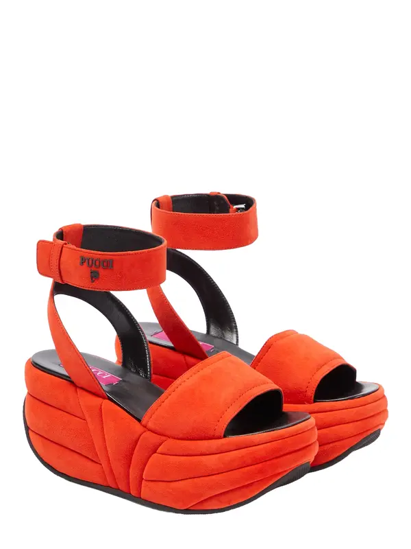 Emilio Pucci Pucciami Suede Wedge Platform Sandals - Orange