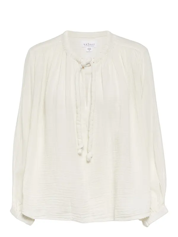 Velvet By Graham & Spencer Tie-neck Cotton Blouse - White