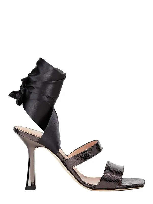 Alberta Ferretti Metallic Lizard-effect Leather And Satin Sandals - Black