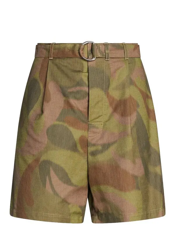 Marni Belted Printed Cotton-blend Canvas Shorts - Army Green