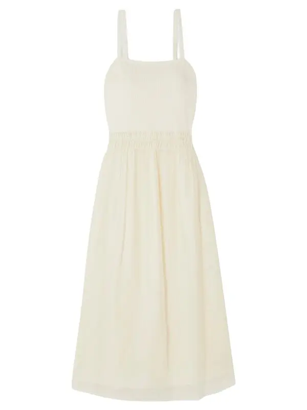 Vince Smocked Lenzing Ecovero-blend Voile And Tencel Lyocell-blend Midi Dress - Off-white