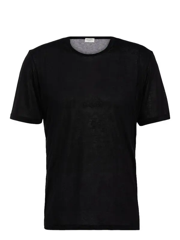 Saint Laurent Logo Embroidered T-shirt - Black