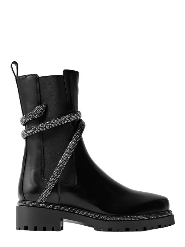 Rene Caovilla Cleo Crystal-embellished Leather Chelsea Boots - Black