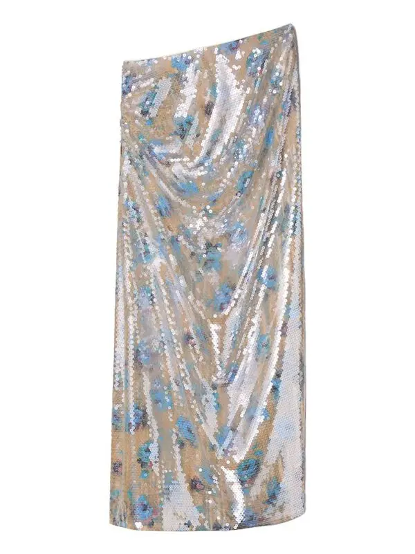 Tory Burch Sequin Rose Print Pencil Skirt - Blue Roses
