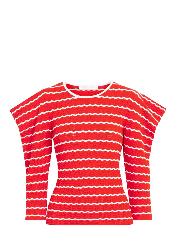 Carolina Herrera Ruffled Striped Pointelle-knit Top - Tomato Red