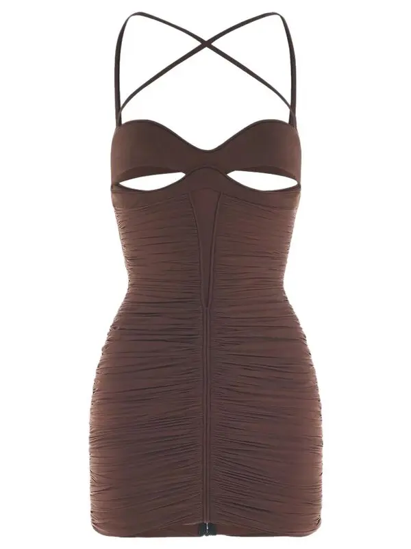 MUGLER Ruched Mini Dress - Chocolate