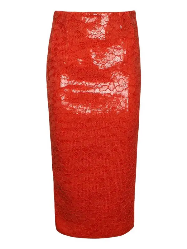 LAQUAN SMITH Sequin Lace Pencil Midi Skirt - Orange
