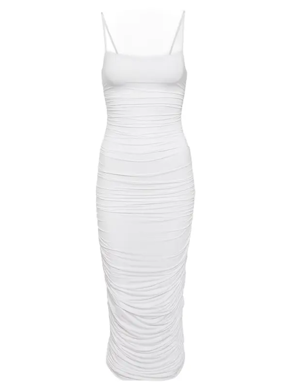 Wardrobe.NYC Ruched Jersey Slip Dress - White