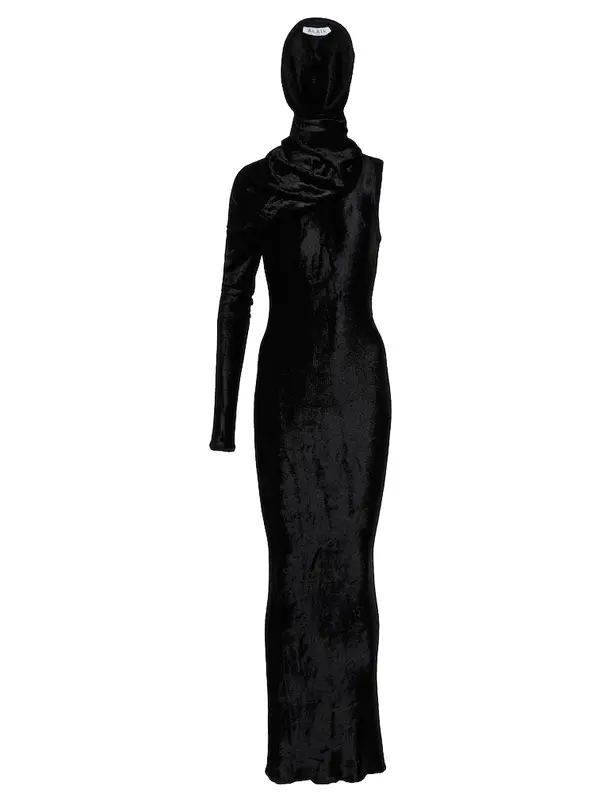 Alaïa Hooded Asymmetric Gown - Black